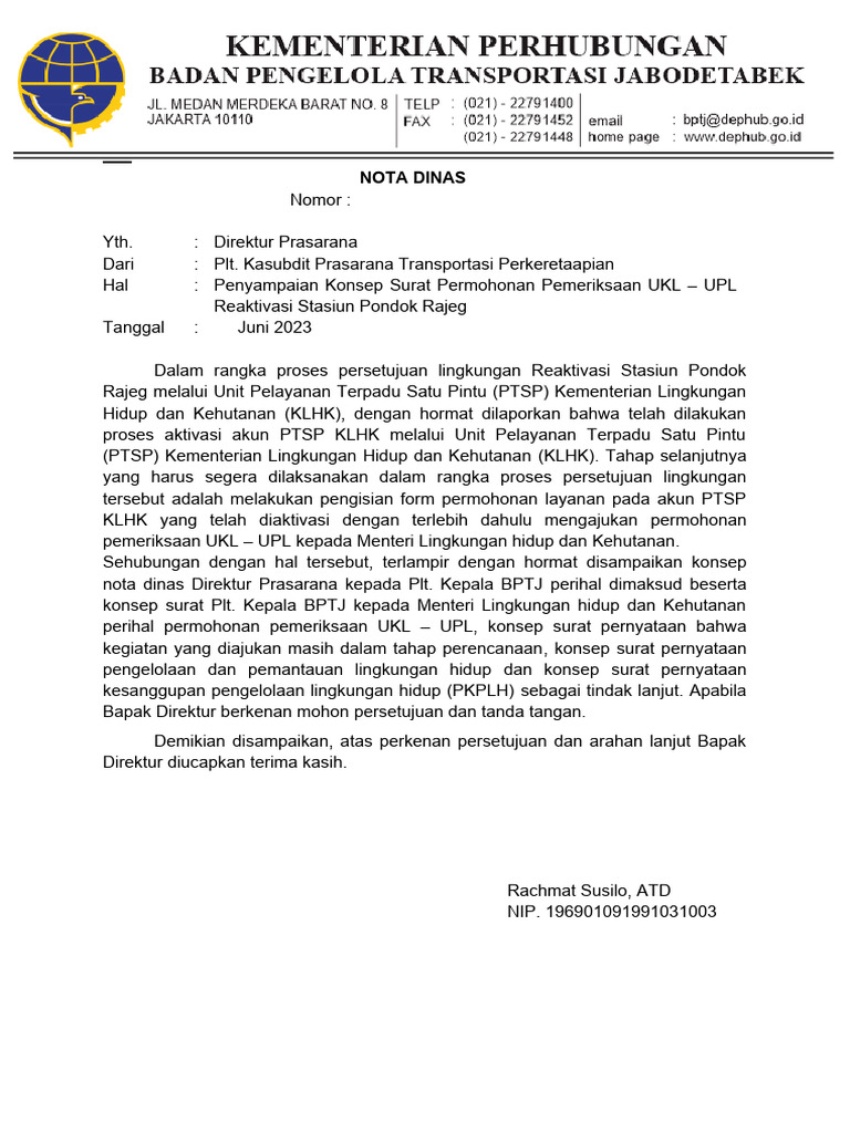Surat Pernyataan Dalam Rangka Persetujuan Lingkungan Reaktivasi Stasiun ...