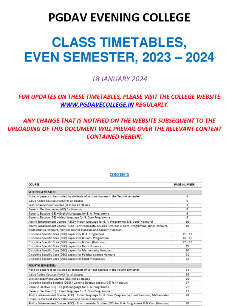 Class Timetables Even Semester 2023 2024 1 | PDF
