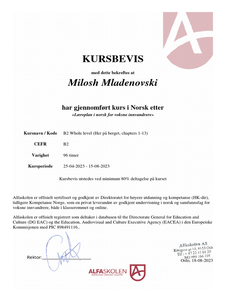 B2 Kursbevis | PDF