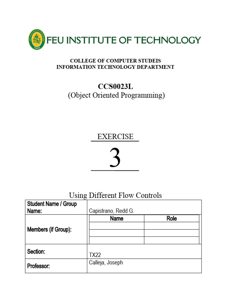 Lab - Exp - 3 (Using Different Flow Controls) - Capistrano | PDF | Interest | Control Flow
