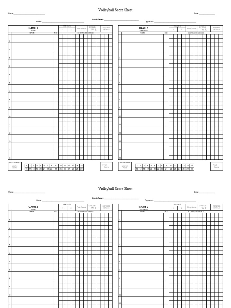 Volleyball Scoresheets | PDF | Indoor Sports | Ball Games