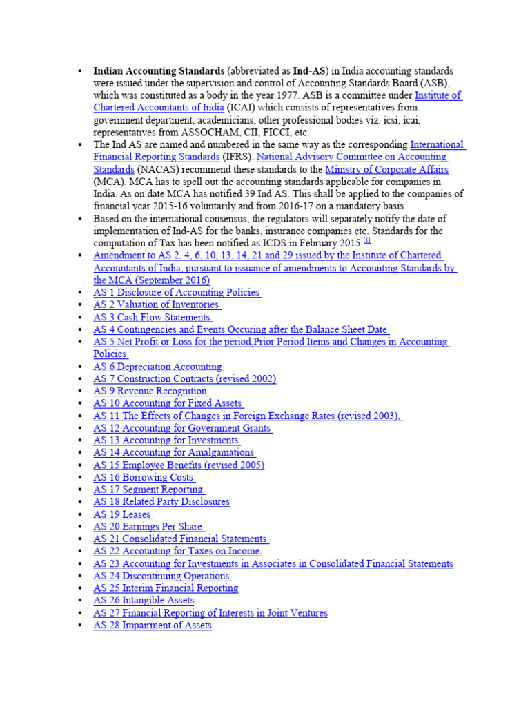 Indian Accounting Standards (Abbreviated As Ind-AS) in India Accounting ...
