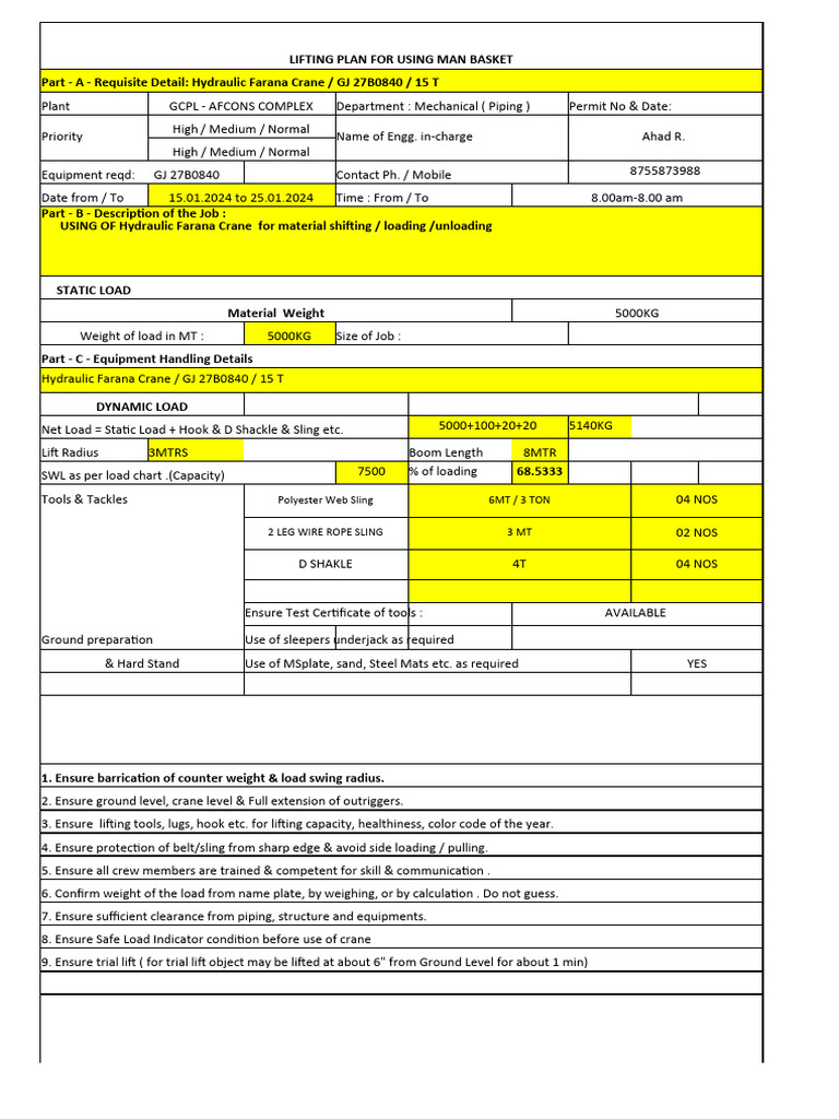 Lifting Plan Format | PDF | Crane (Machine) | Equipment