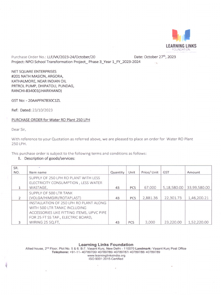 Net Square RO PO | PDF