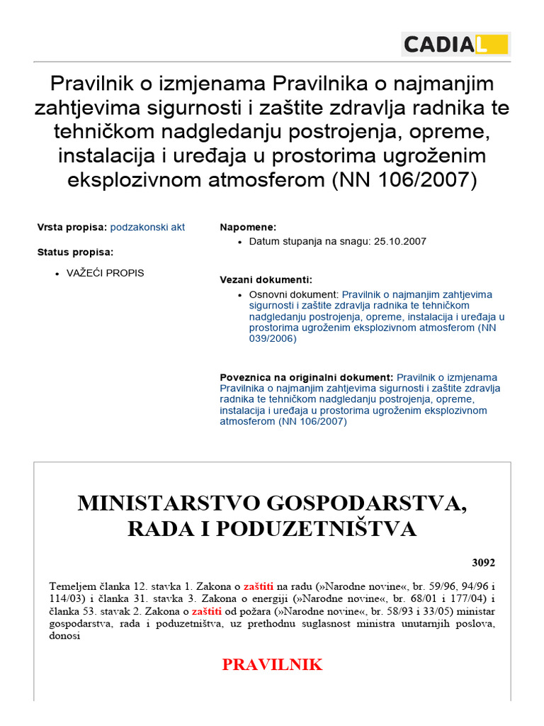 Ministarstvo Gospodarstva, Rada I Poduzetništva: Pravilnik | PDF