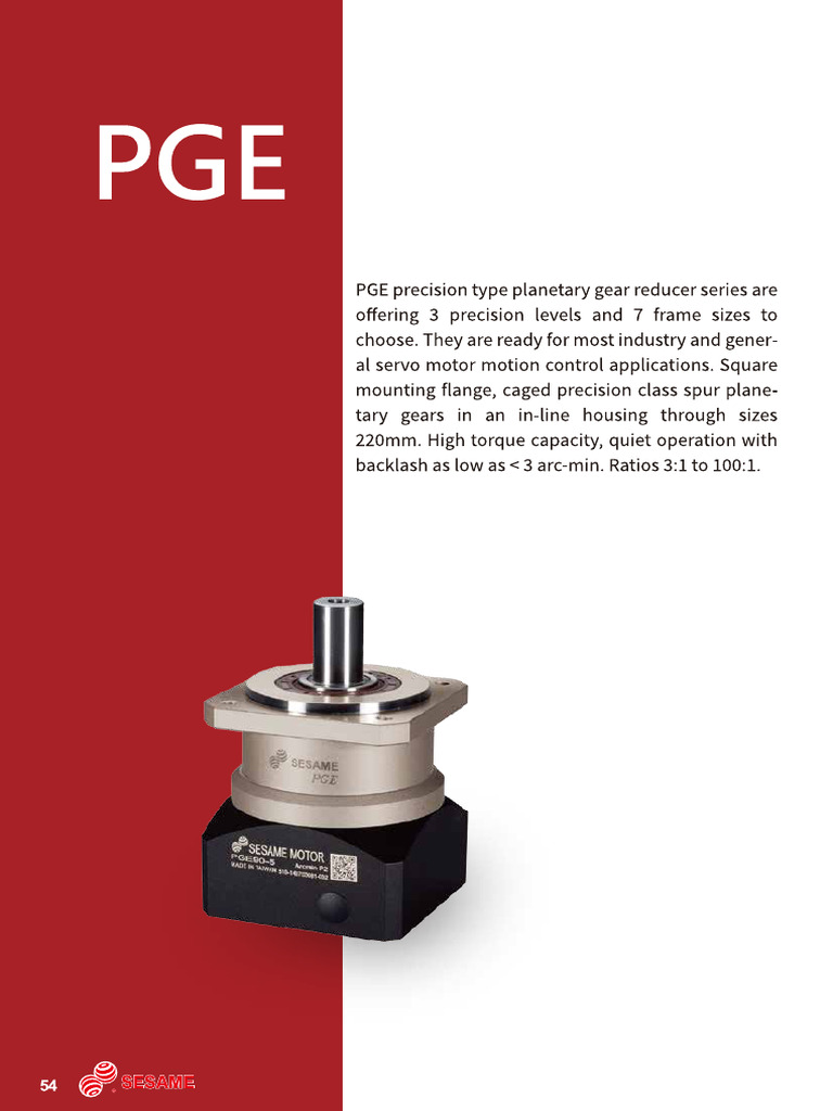 Sesame Planetary Gearboxes PGE Series | PDF