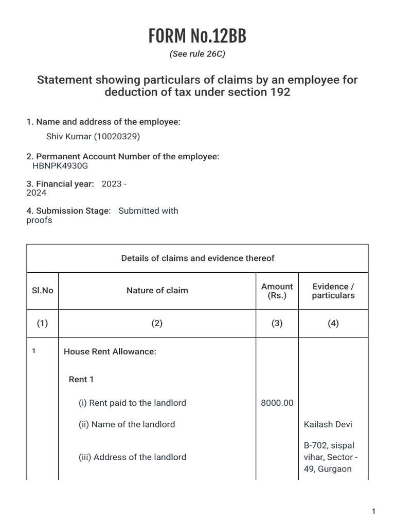 Form 12BB 10020329 | PDF | Landlord | Government