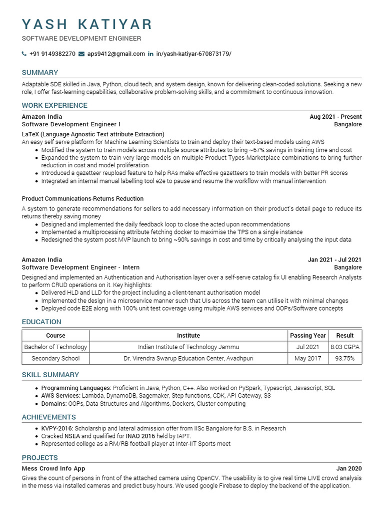 Yash Katiyar - Resume | PDF