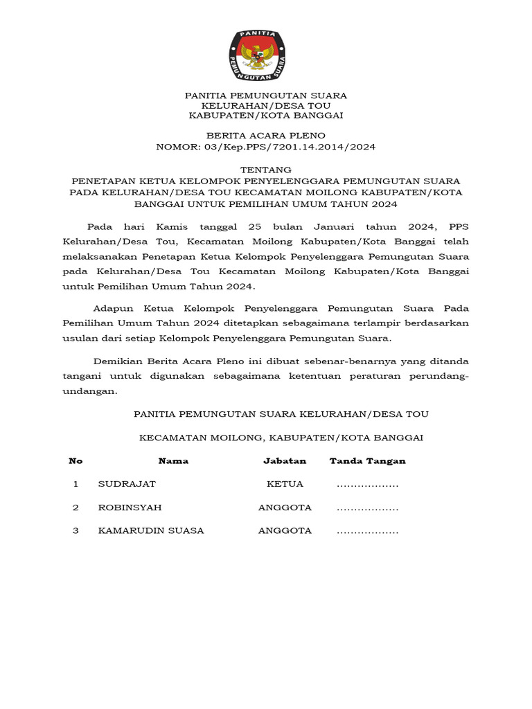 Format Ba PPS Ketua KPPS | PDF