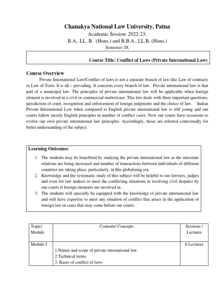 Conflict of Laws Course Overview | PDF | Choice Of Law | Government