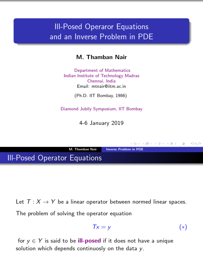 Ill-Posed Operaror Equations and An Inverse Problem in PDE: M. Thamban Nair | PDF | Partial ...