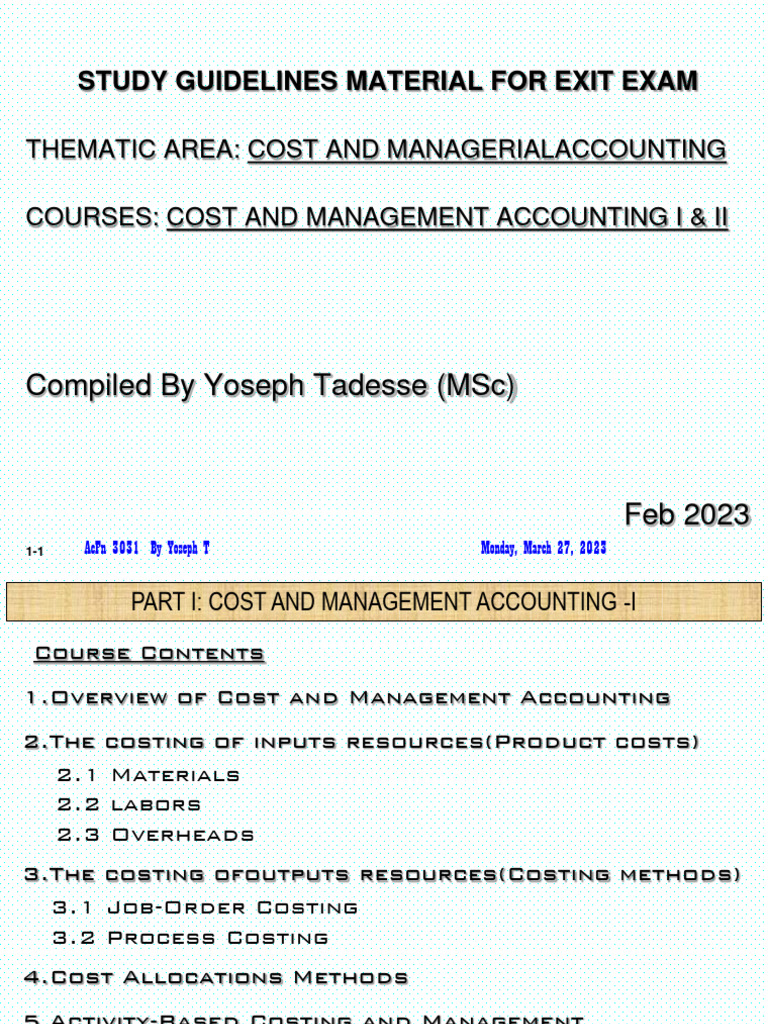Cost & Managerial Accounting Study Material | PDF | Inventory | Cost