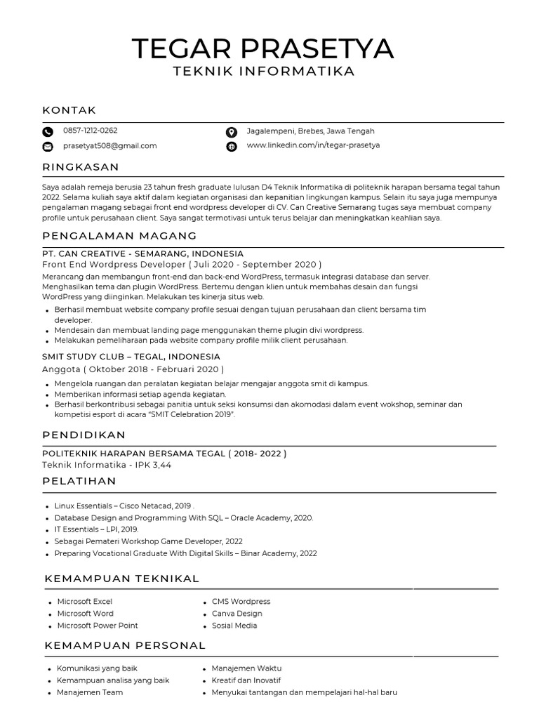 CV Ats Tegar Prasetya | PDF | Seni