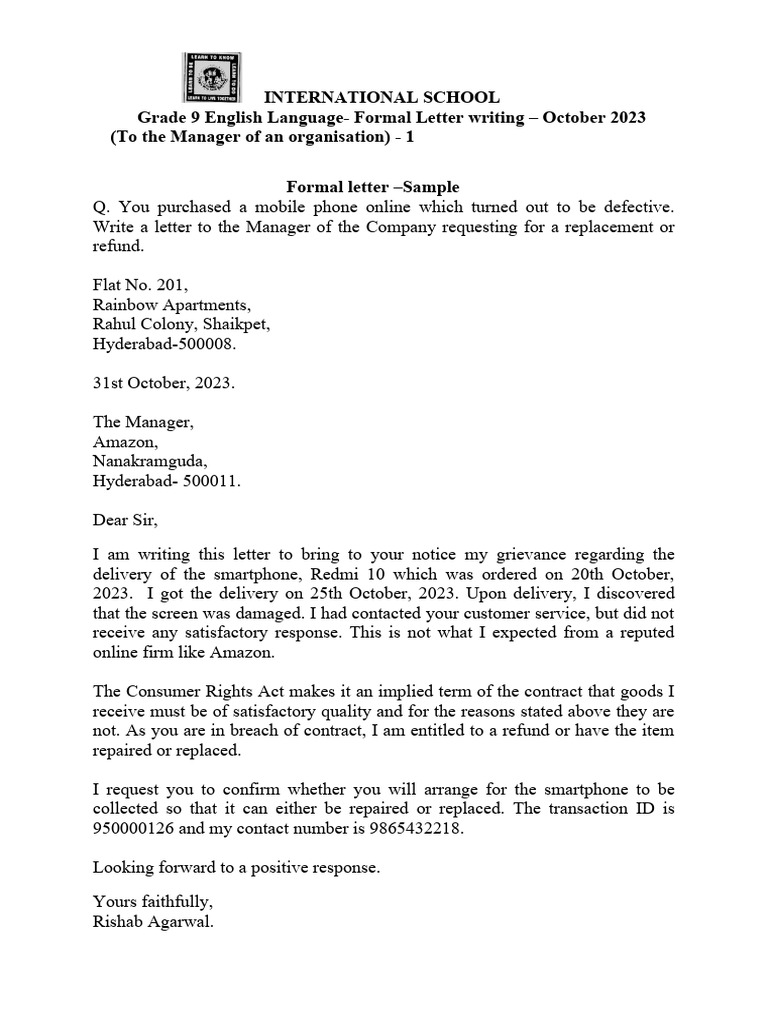 Formal Letter Writing Guide for Students | PDF | Finance & Money Management