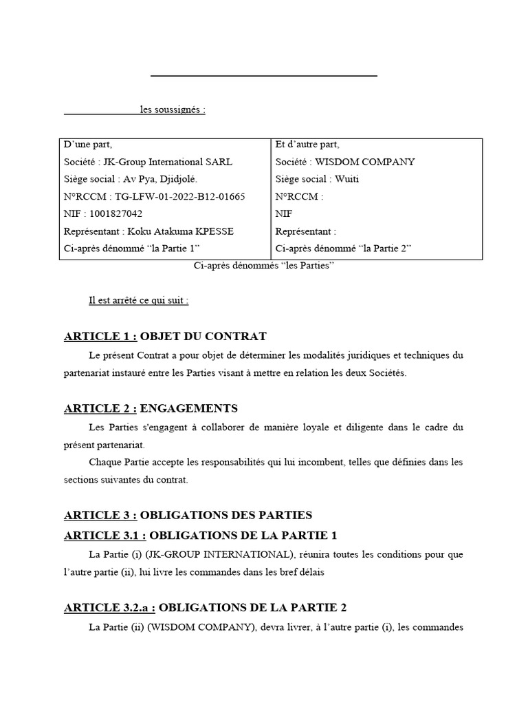 Contrat de Partenariat | PDF