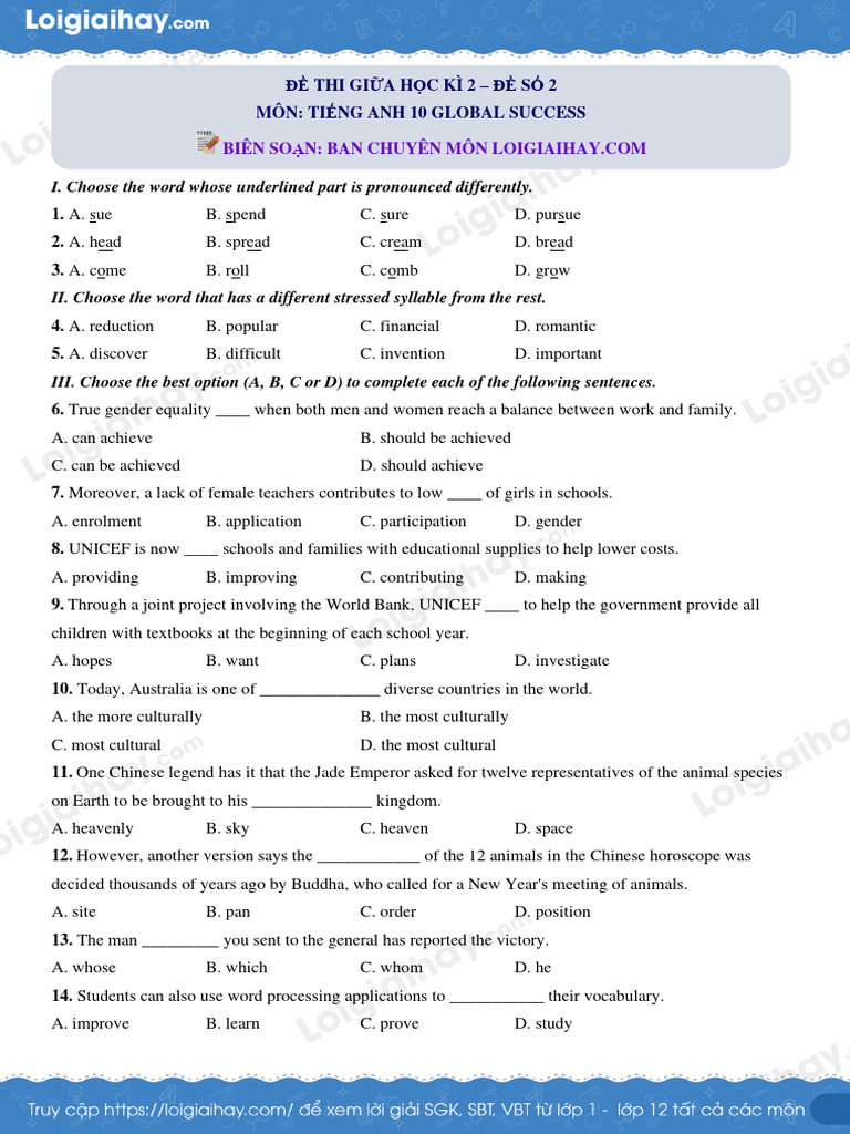 Ôn Thi Gi A K 2 Anh 10 | PDF | Gender | Gender Studies