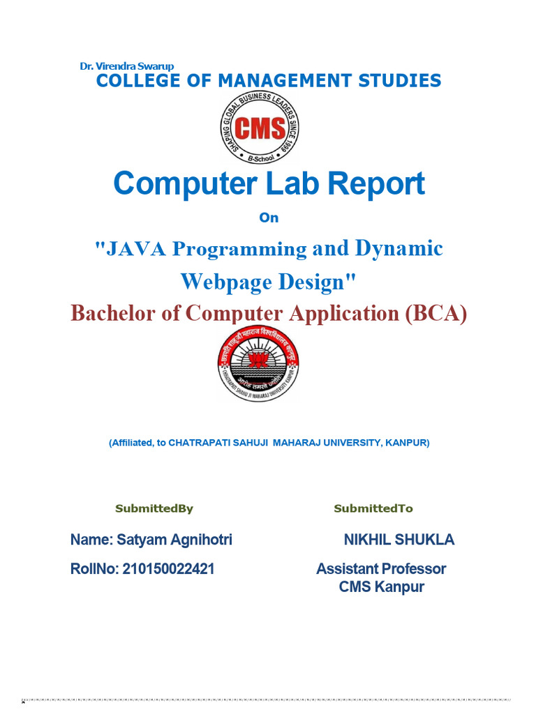 JAVA FRONT PAGE SATYAM | PDF JAVA FRONT PAGE SATYAM | PDF