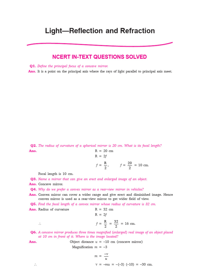 Light ch-1 Grade 10 | PDF | Mirror | Optics