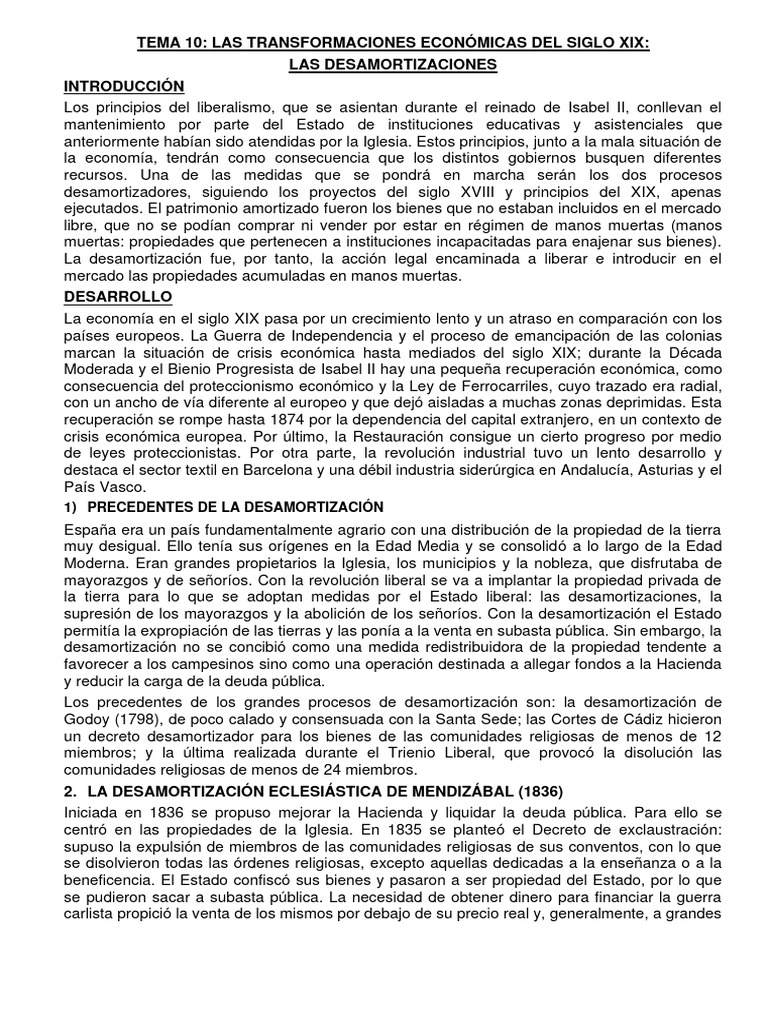 Tema 10. Desamortizaciones | PDF