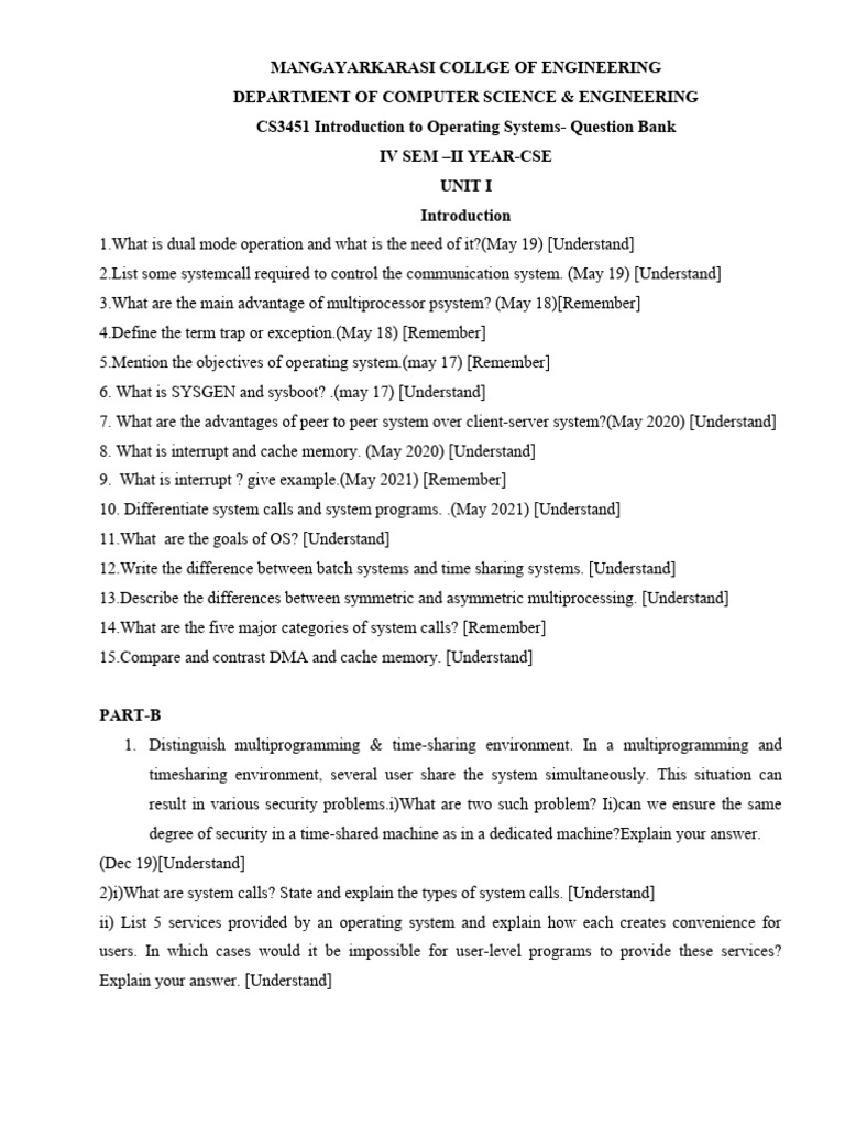 Os Quetion Bank | PDF | Scheduling (Computing) | Thread (Computing)