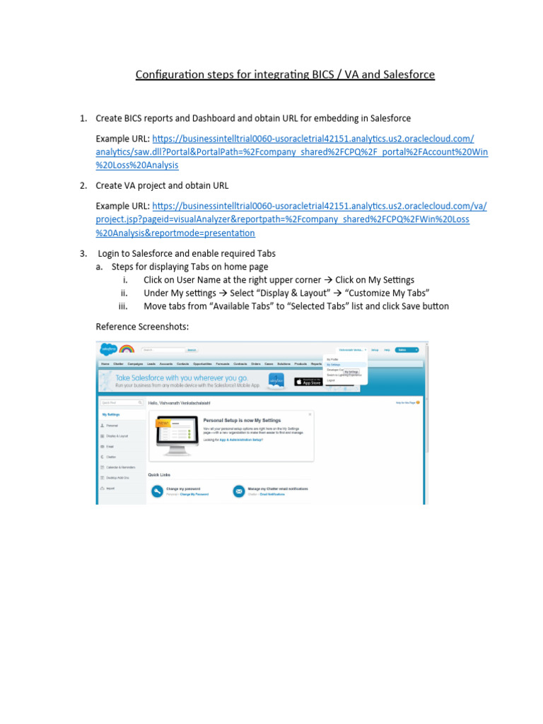 BICS and Salesforce Integration Configuration Steps | PDF | Screenshot ...