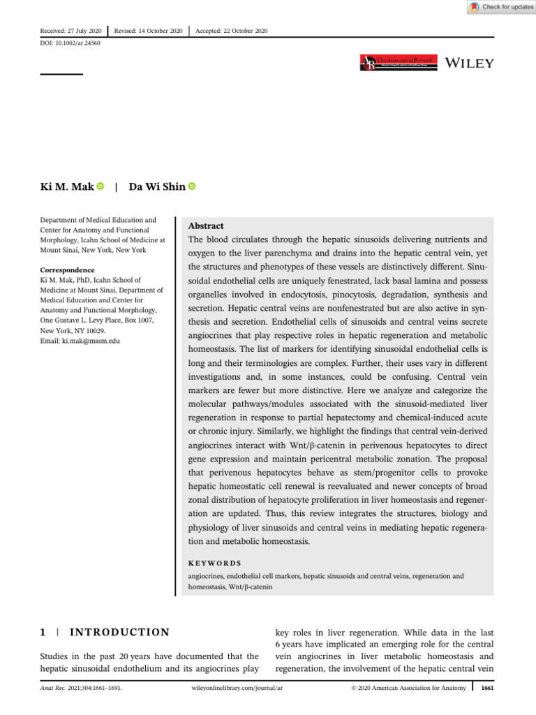 The Anatomical Record - 2020 - Mak - Hepatic Sinusoids Versus Central ...
