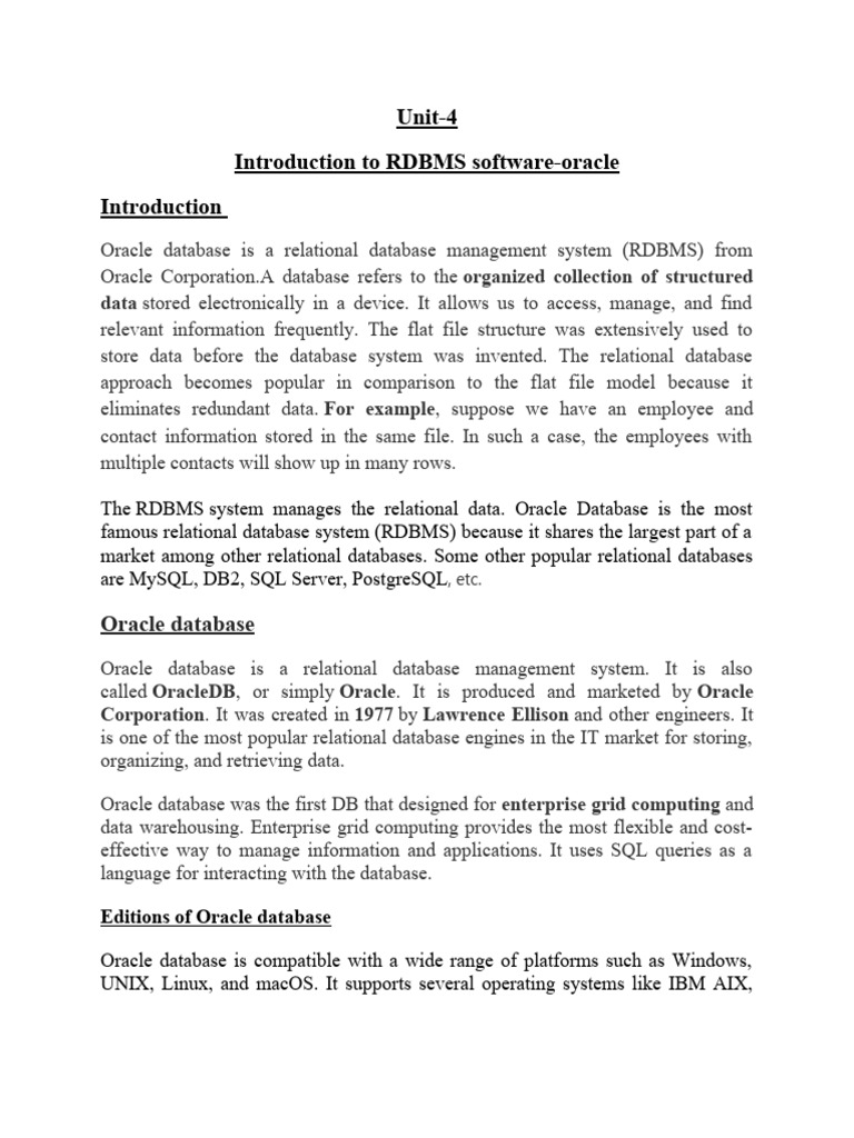 Unit4 Rdbms | Download Free PDF | Pl/Sql | Relational Database