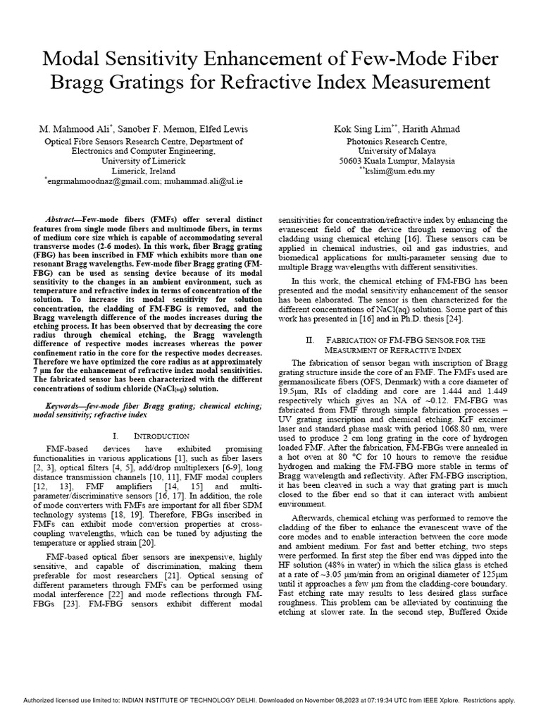 Modal Sensitivity Enhancement of Few-Mode Fiber Bragg Gratings For ...