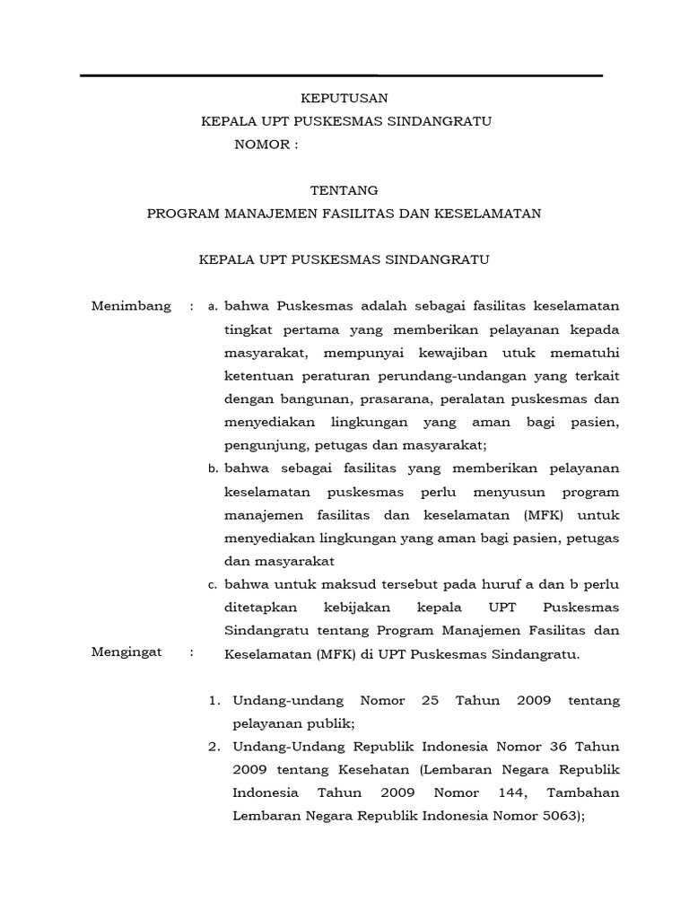 Ep 1. 4 SK Tim Manajemen Fasilitas Dan Keselamatan (MFK) | PDF