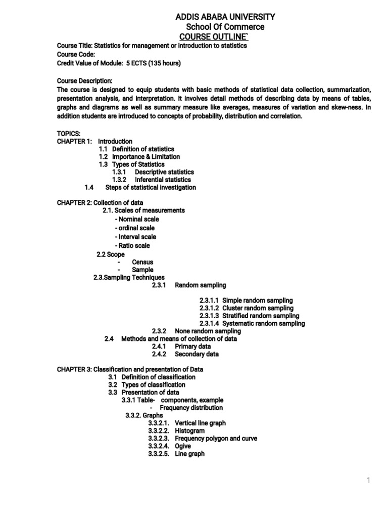 Basic Stat Course Outline | PDF