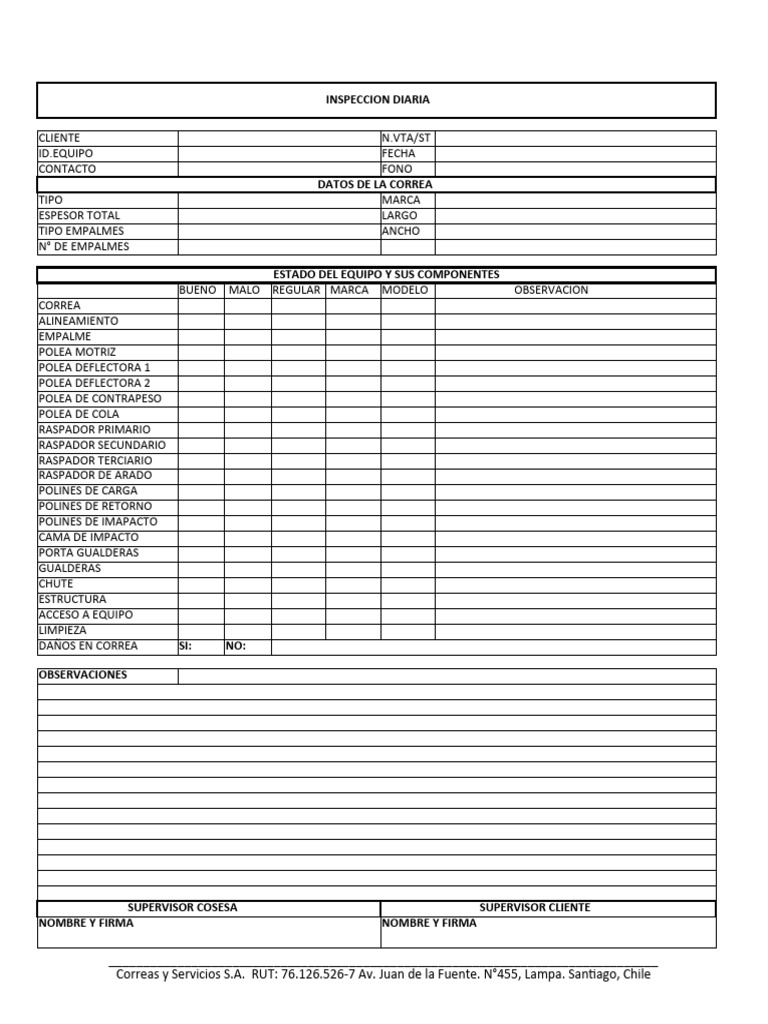 Planilla Inspeccion A Correas | PDF