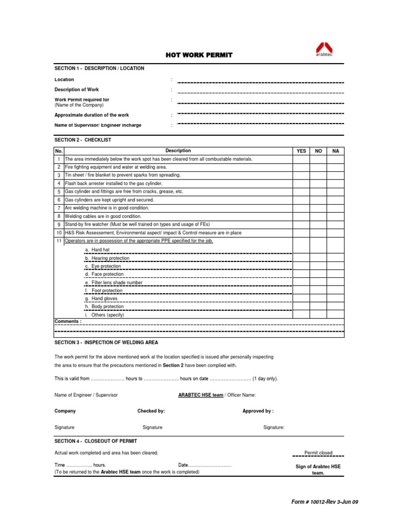 Rev-3 Hot Work Permit | PDF | Welding | Construction