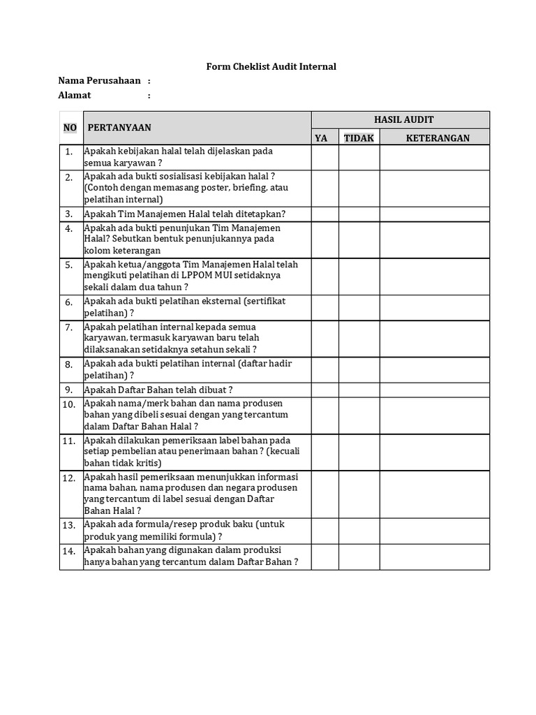 Ceklis Audit Internal Perusahaan | PDF