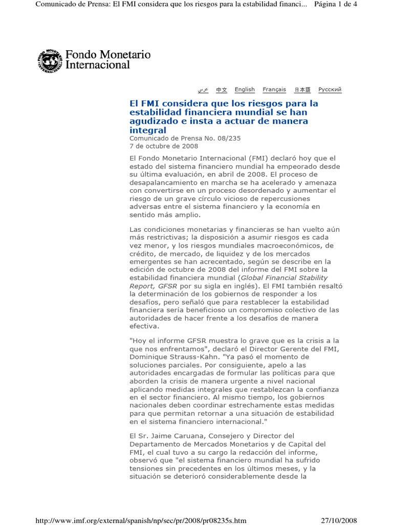 TEXTOS Comunicado Del FMI | PDF