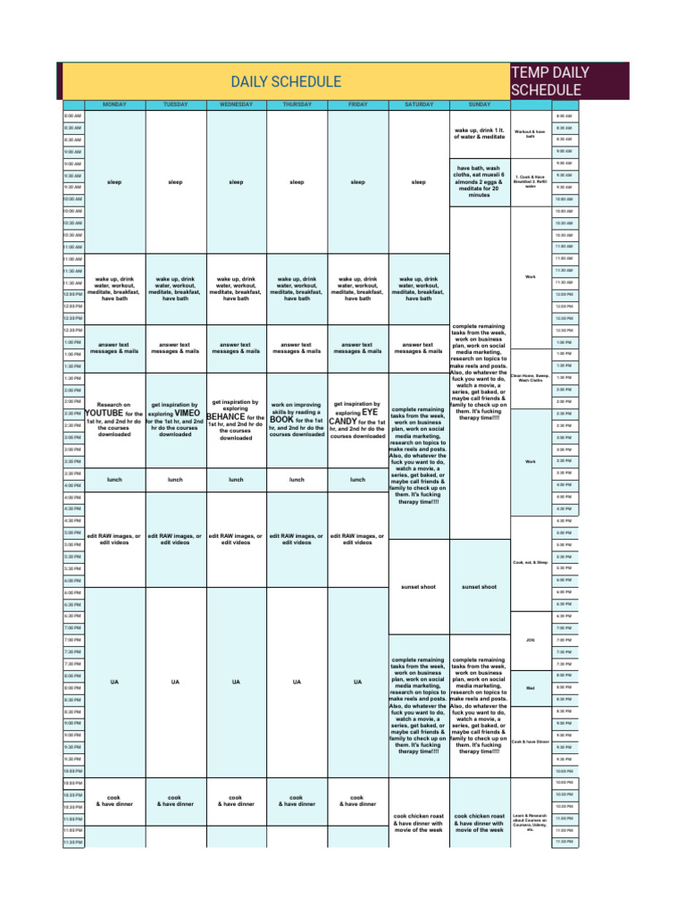 Daily Night Schedule | PDF