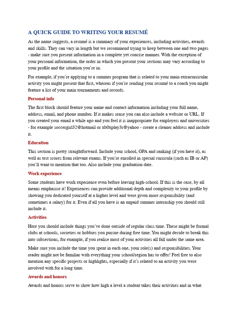 A Quick Guide To Writing Your Resumé: Personal Info | PDF | Résumé ...