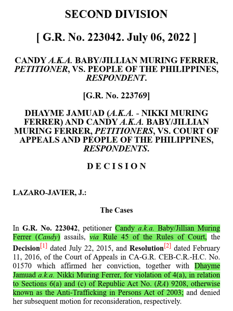 BABY JILLIAN MURING FERRER V COURT OF APPEALS AND PEOPLE OF THE ...