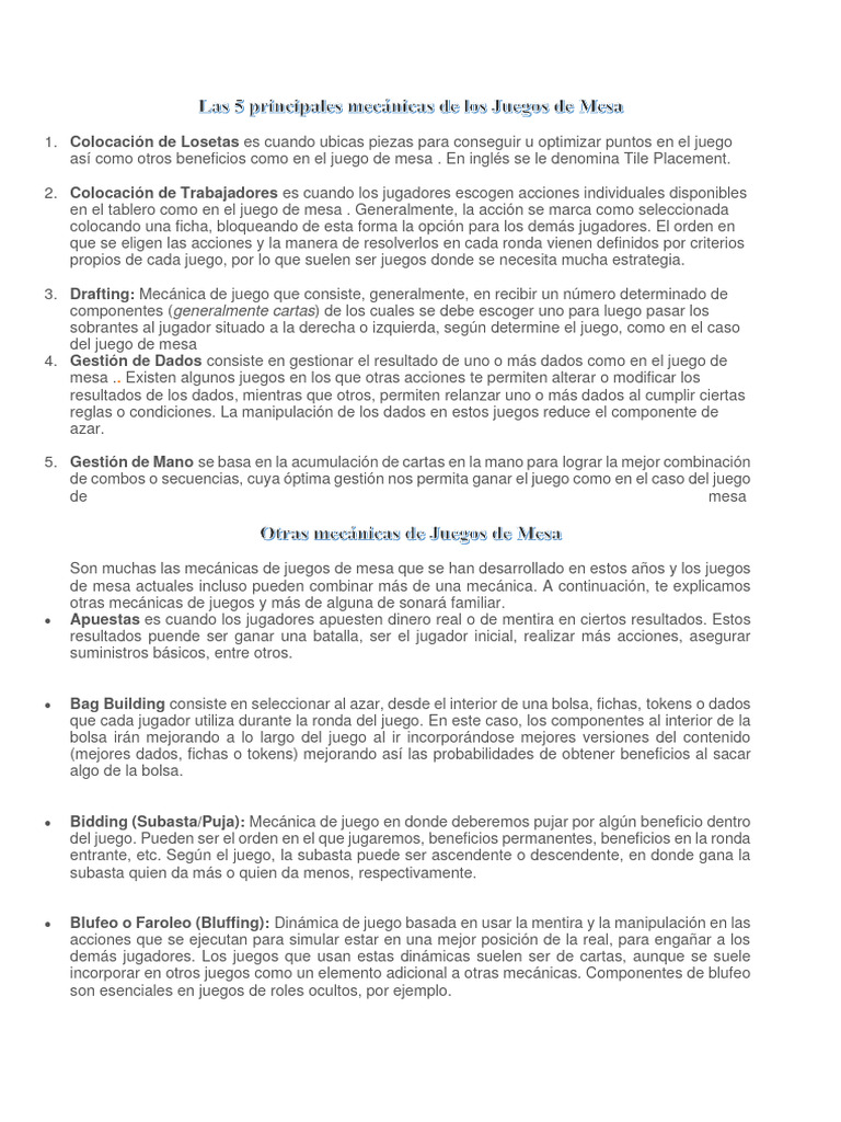 Mecanicas Juego de Mesa | PDF | Juego de azar