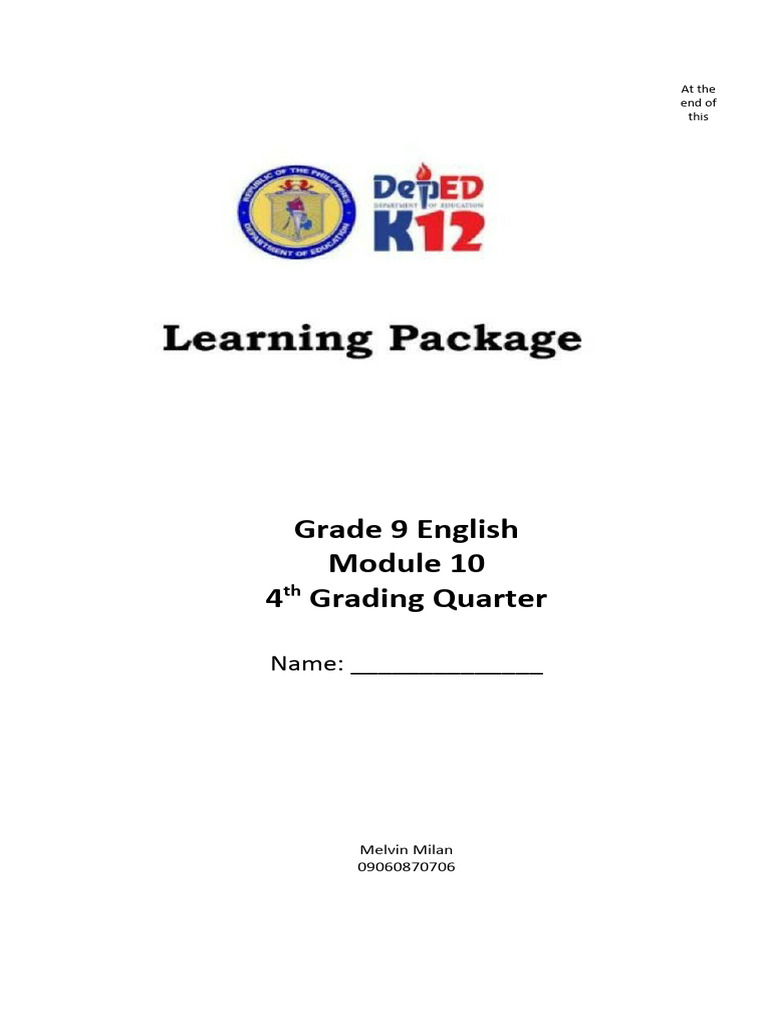 Grade 9 Module 10 | PDF | Verb | Linguistics