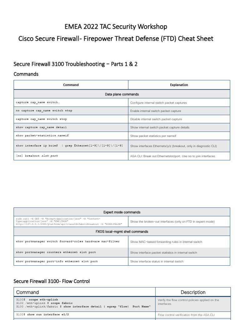 FY23 EMEA TAC Security Workshop - Secure Firewall - Cheat Sheet | Download Free PDF | Network ...