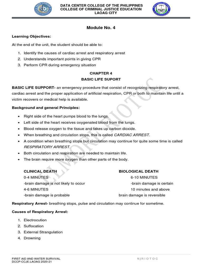 Basic Life Support Module | PDF | Cardiopulmonary Resuscitation ...