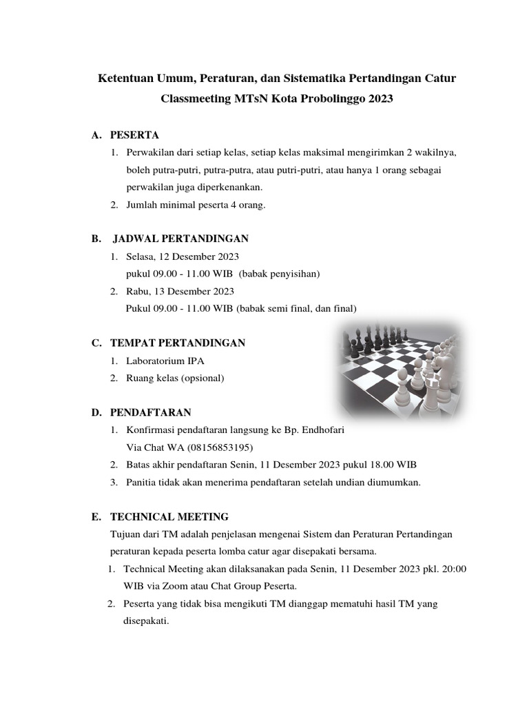 Pedoman Dan Ketentuan Umum Lomba Catur | PDF