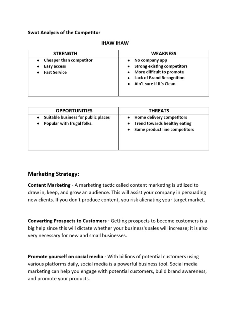 Swot Analysis of The Competitor | PDF | Business