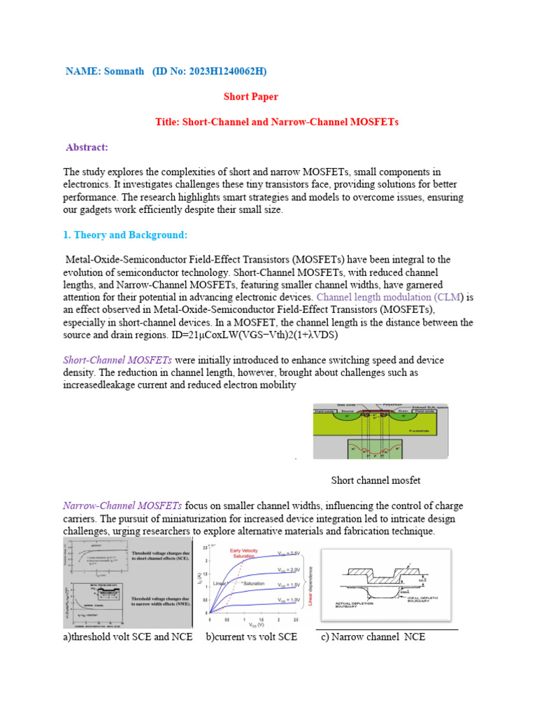 Vlsi Short Paper Pdf Mosfet Field Effect Transistor