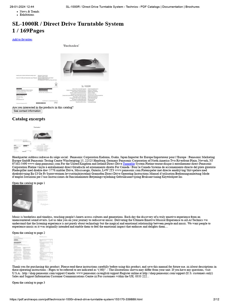 SL-1000R - Direct Drive Turntable System - Technics | PDF