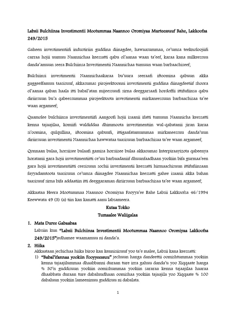 Labsii Lak 249 2015 Labsii Bulchiinsa Investimentii Pdf