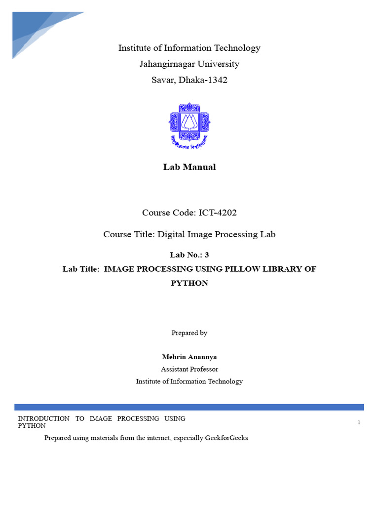 ICT-4202, DIP Lab Manual - 3 | PDF