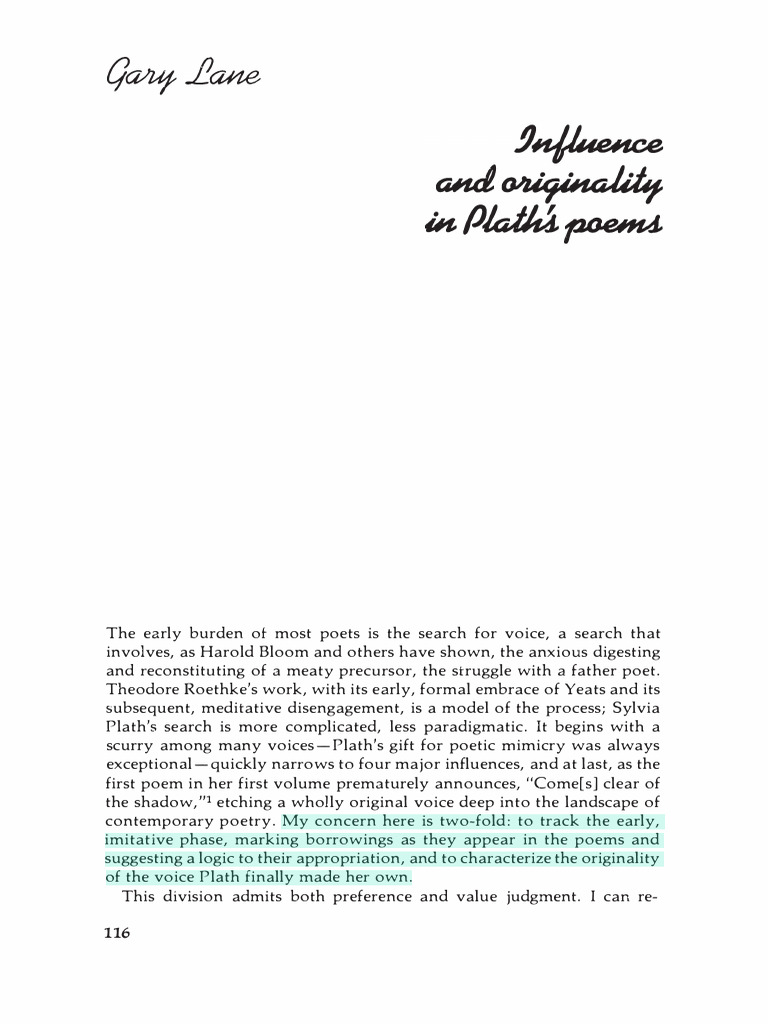 Influence and Originality in Plath's Poems | PDF | Sylvia Plath | Poetry