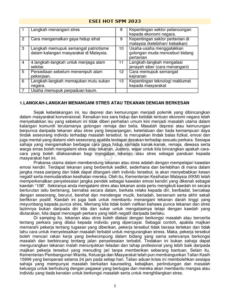 Esei Hot SPM 2023 2 | PDF | Pengembangan Diri | Kesehatan Holistik