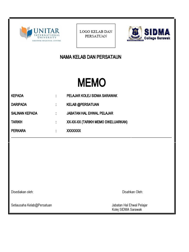 Contoh Memo Kelab Dan Persatuan | PDF